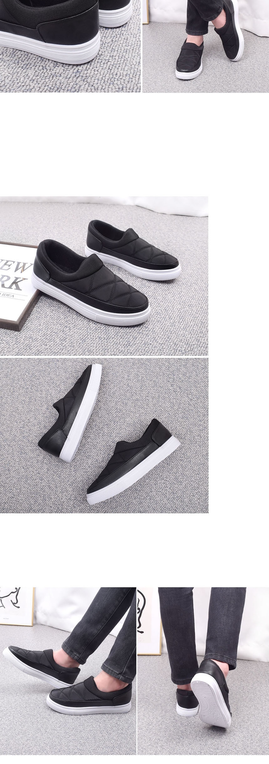 hplusmall 캐주얼 신발 트렌드 겨울 패딩 슈즈 남성 로퍼 슬립온 - 핫트랙스