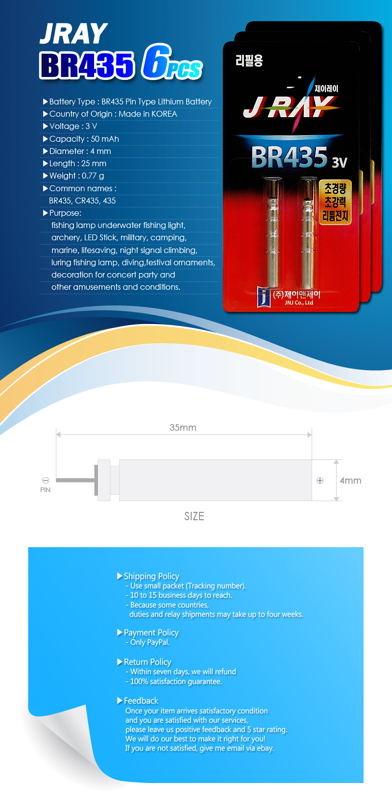BR435 CR435 LITHIUM BATTERY 3V PIN TYPE 3PACK x 2(6PCS) | eBay