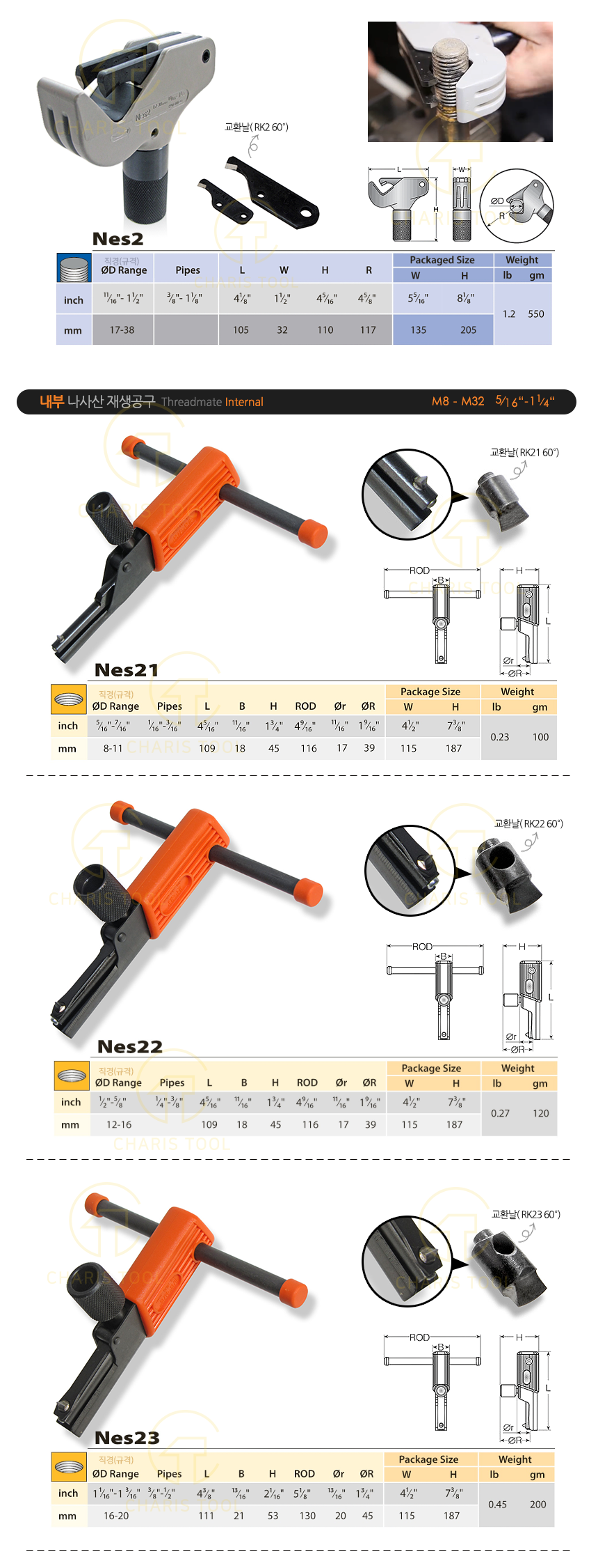 NES 내외부 나사선 재생공구세트 NES1025 - 카리스툴