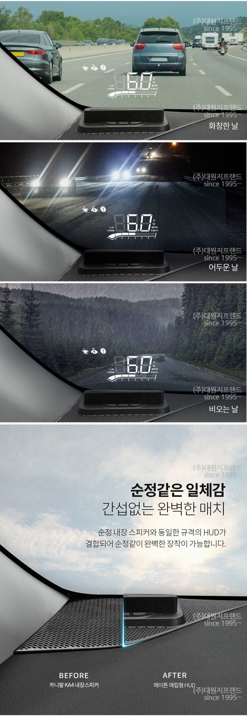 메이튼 카니발KA4 전용 매립형 HUD 계기판 튜닝용품