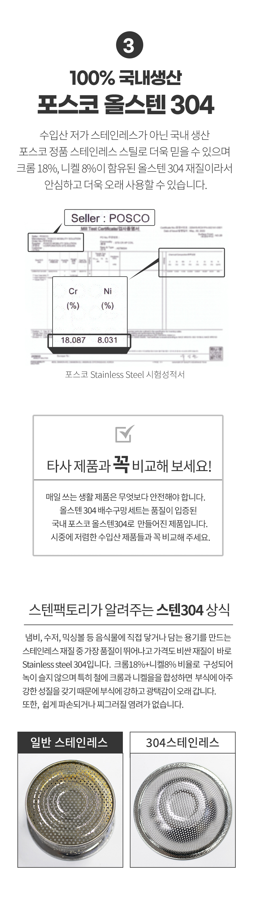 스텐304 싱크대음식물거름망 배수구망 커버 덮개 세트