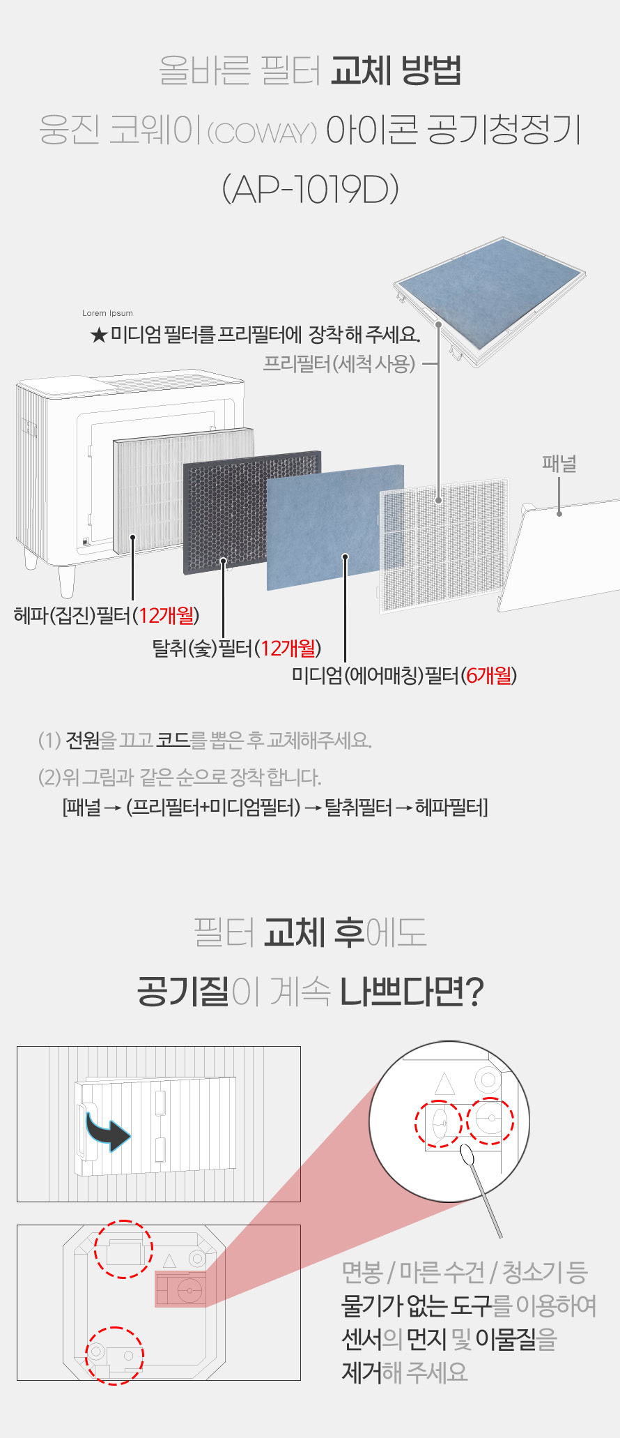 [호환] 국내생산 웅진 코웨이 공기청정기 필터 AP-1019D : 메이저필터
