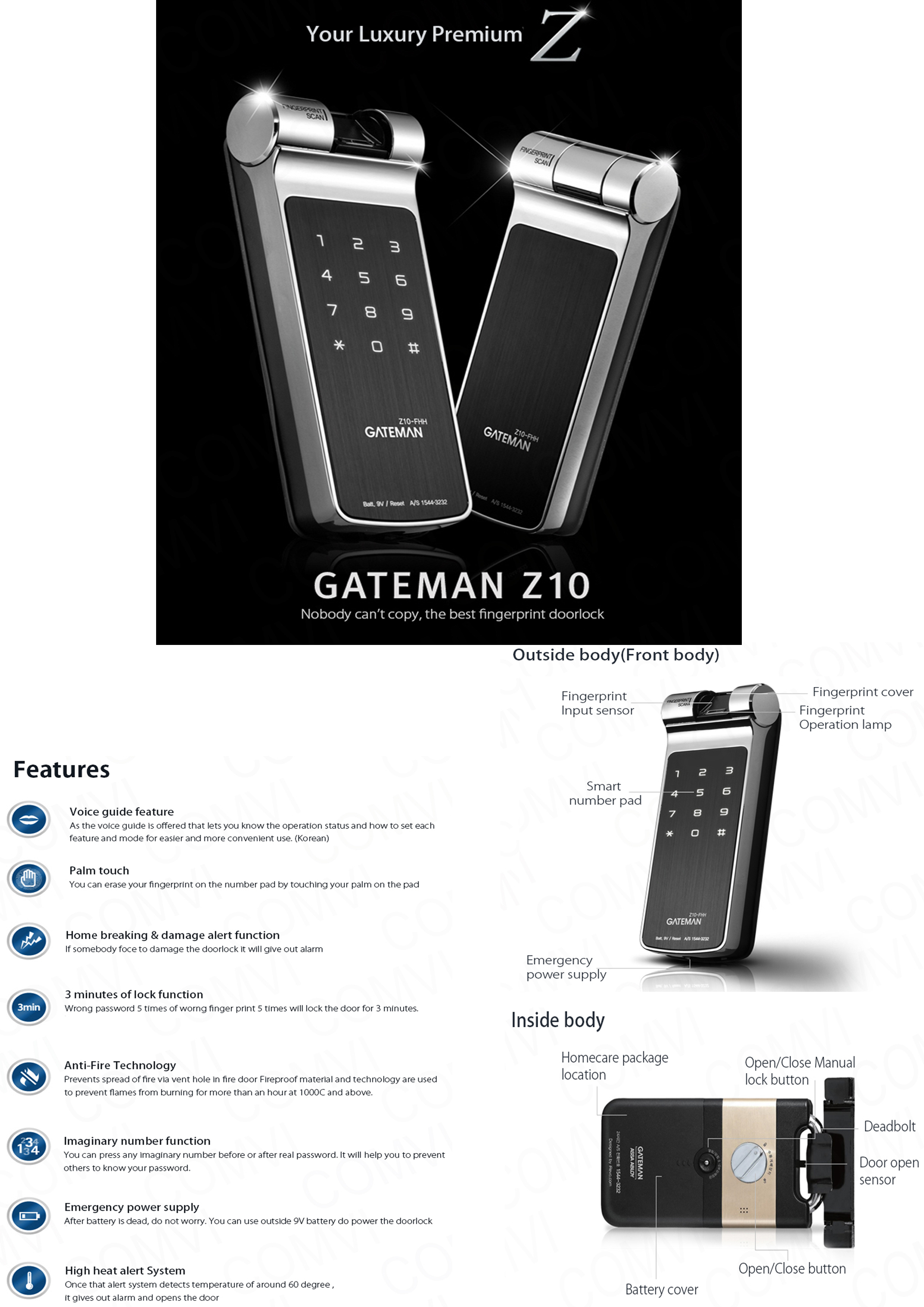 Gateman Digital Doorlock [Z10-FHH](id:9689026). Buy Korea fire hook ...
