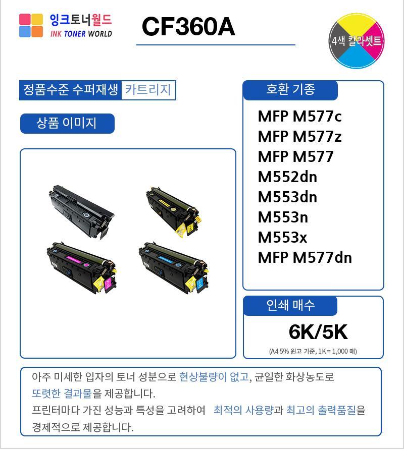 [토너박사] HP 재생토너 CF360~3A 4색 SET (검정:6K / 컬러:5K) : 컴퓨존