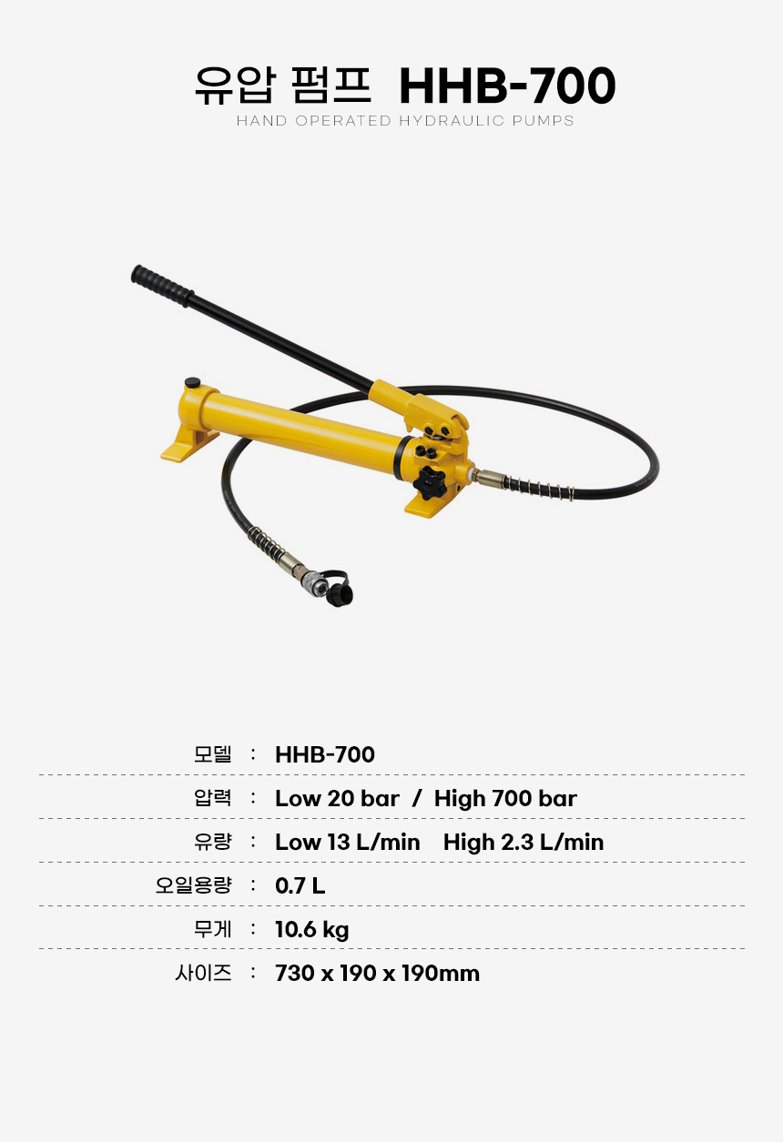 유압 핸드펌프 HHB-700 - TLP Korea