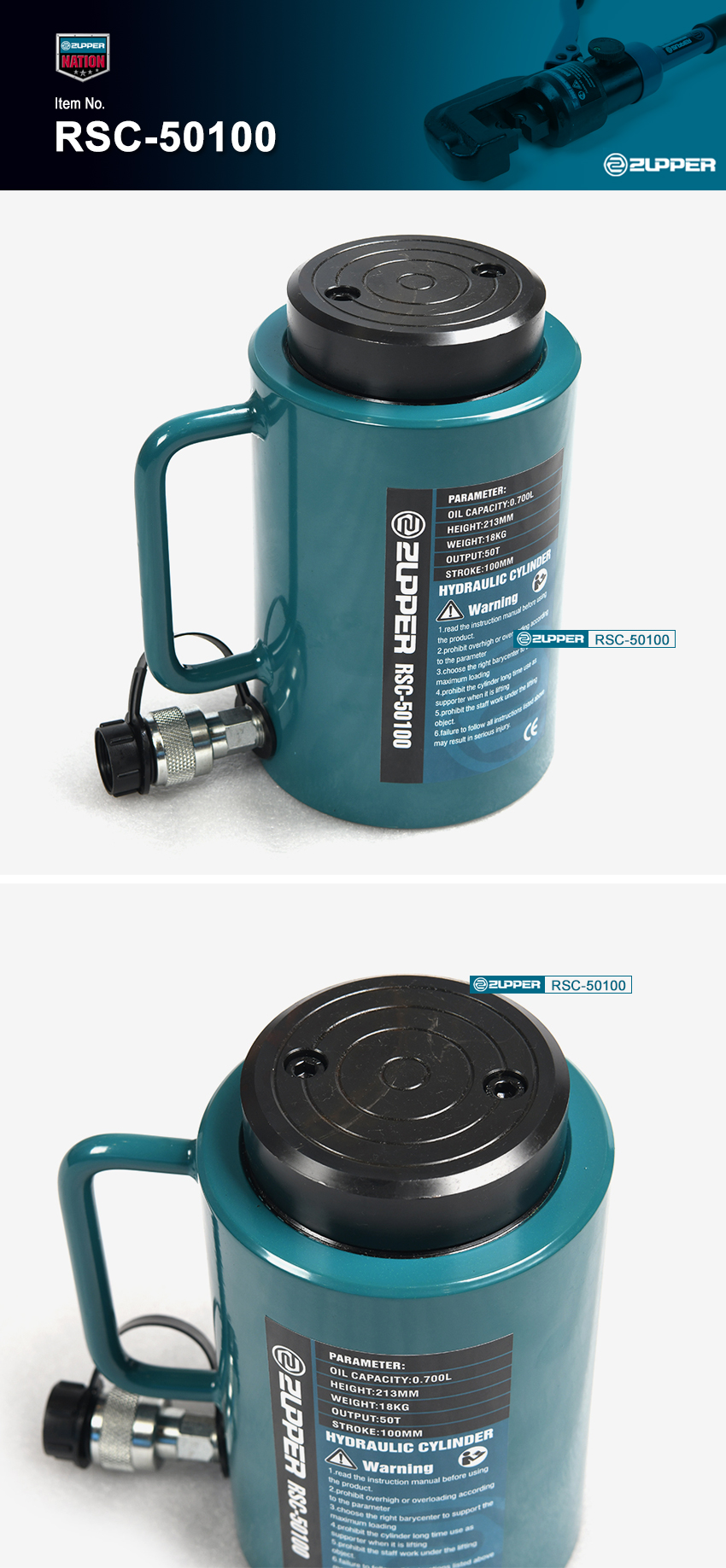 유압 램 RSC-50100 - ZUOOER TOOLS