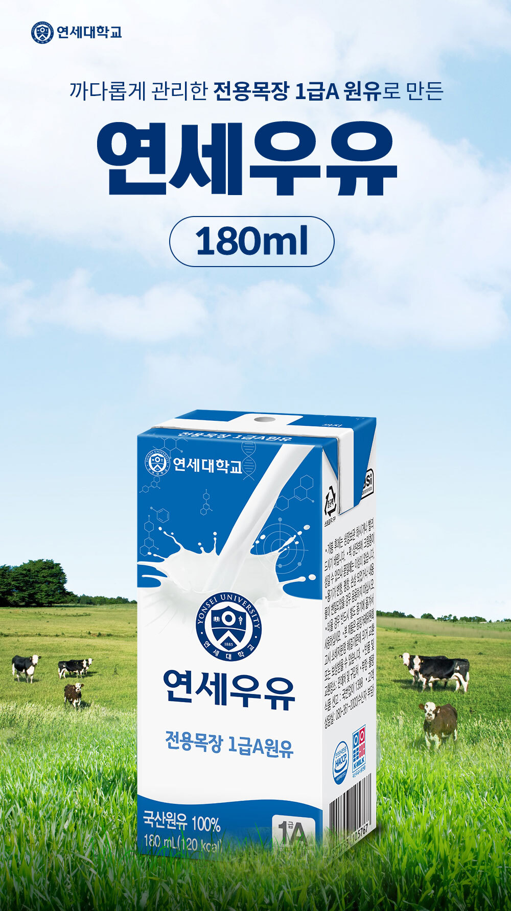 연세우유 1급A원유 멸균우유 180ml 24팩 - 현대Hmall